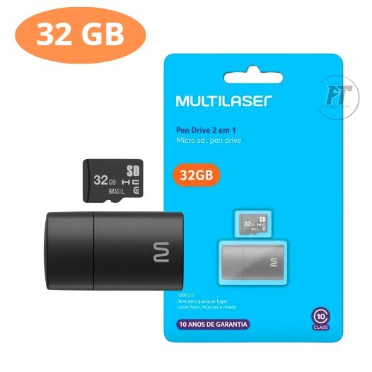 Cartão De Memória 32gb 2x1 Multilaser Classe 10 + Leitor Usb MC163 ...