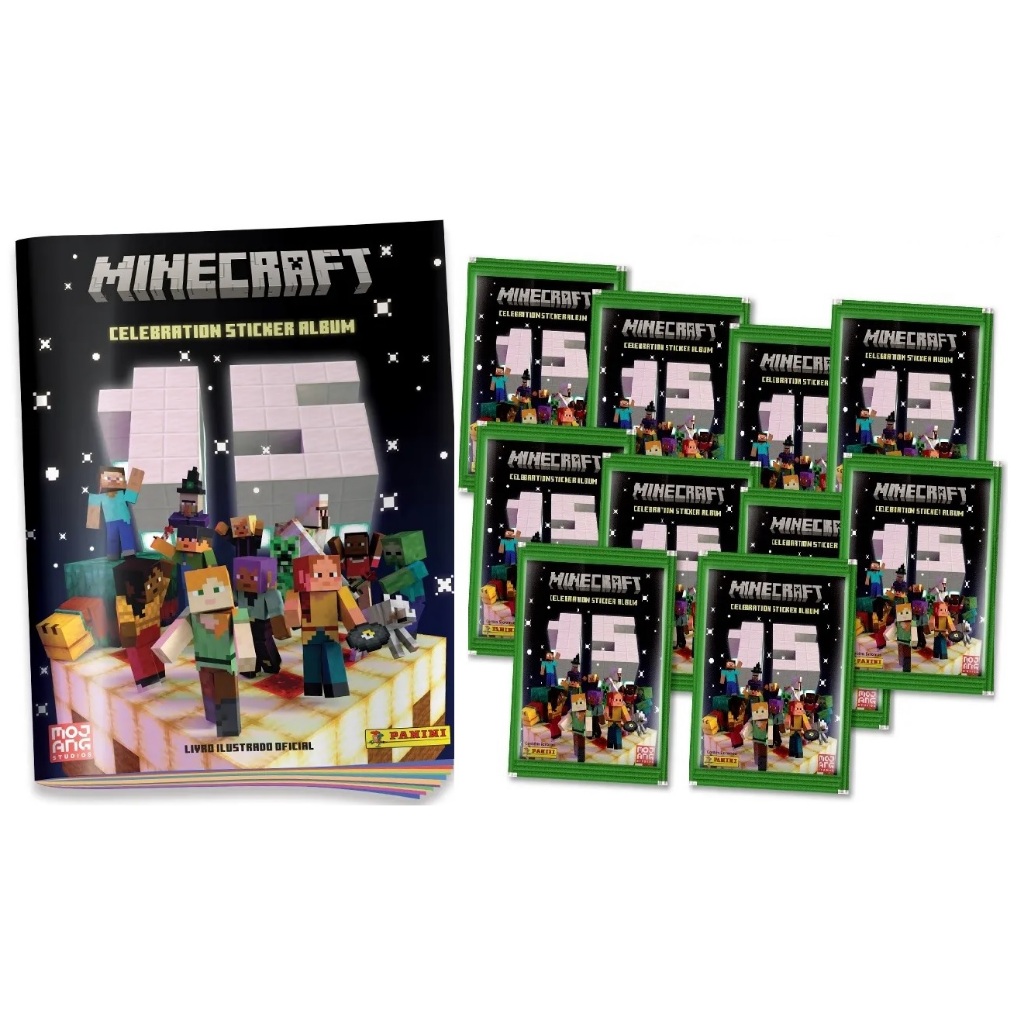 Kit Álbum Minecraft 2024 + 50 Figurinhas (10 Envelopes) Oficial Panini ...
