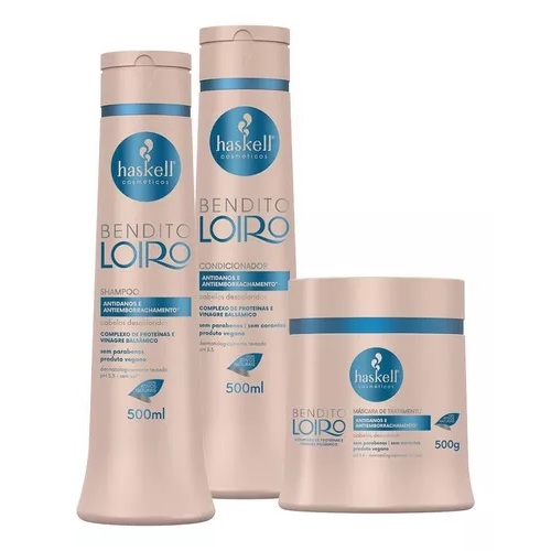 Kit Shampoo Condicionador e Máscara Antidanos Bendito Loiro Haskell 500ml | Shopee Brasil