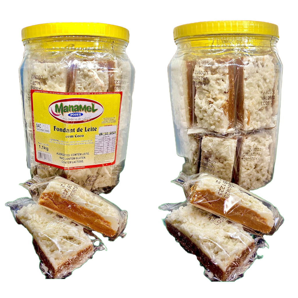 Doce de leite com coco Fondant pote 20 unidades 1,100kg Manamel doces ...
