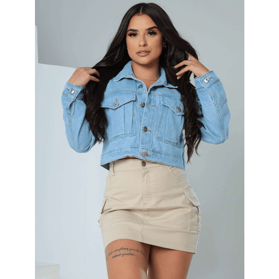 Jaqueta jeans cargo cod:324-3A | Shopee Brasil