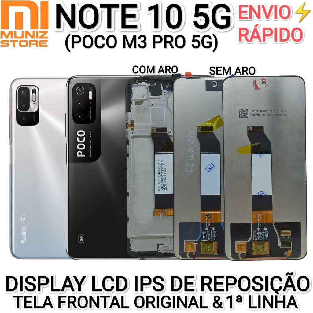 Display Tela Redmi Note 10 5G/10T/Poco M3 Pro 5G Original/1° Linha Nacional LCD IPS Frontal Sem ...
