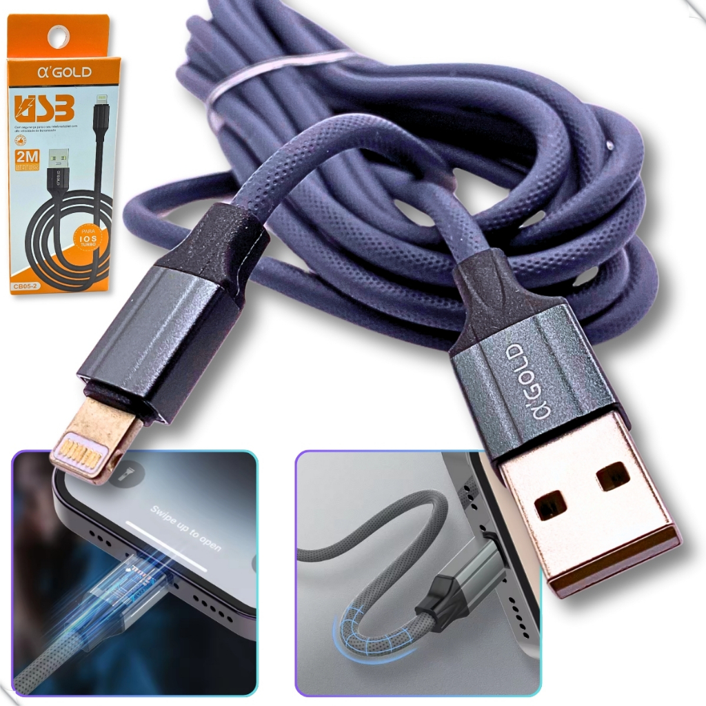 Cabo iPhone USB Lightinig 2 Metros Cabo Carregador iPhone | Shopee Brasil
