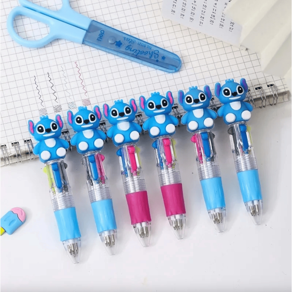 Mini Caneta Esferográfica com 4 Cores - Stitch com luz | Shopee Brasil