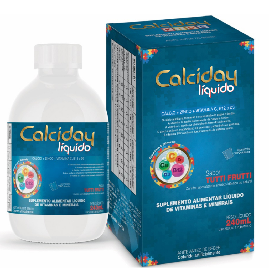 Suplemento Alimentar - Cálcio + Zinco + Vitaminas - Calciday Líquido ...