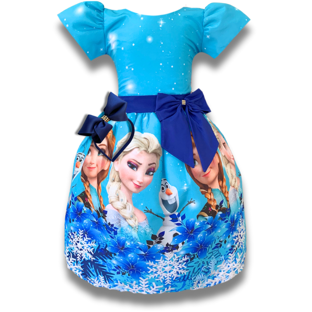 Vestido Infantil Festa Frozen Azul C/tule Festa | Shopee Brasil