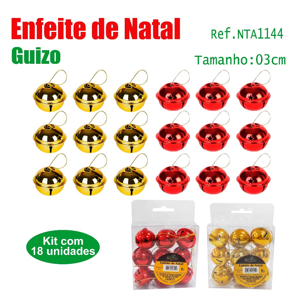 Enfeites de Natal para Pendurar Guizo Natalino Cores Vermelha e Dourado ...