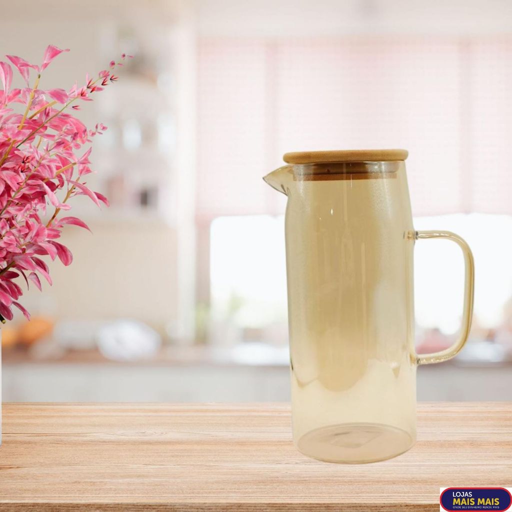 Jarra de Vidro 1 Litro Âmbar com Tampa de Bambu | Shopee Brasil