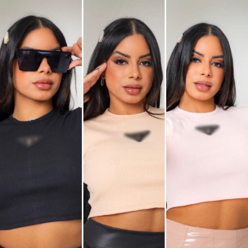 Kit 2 Cropped Curto feminino Ribana com logo tendência verão | Shopee ...