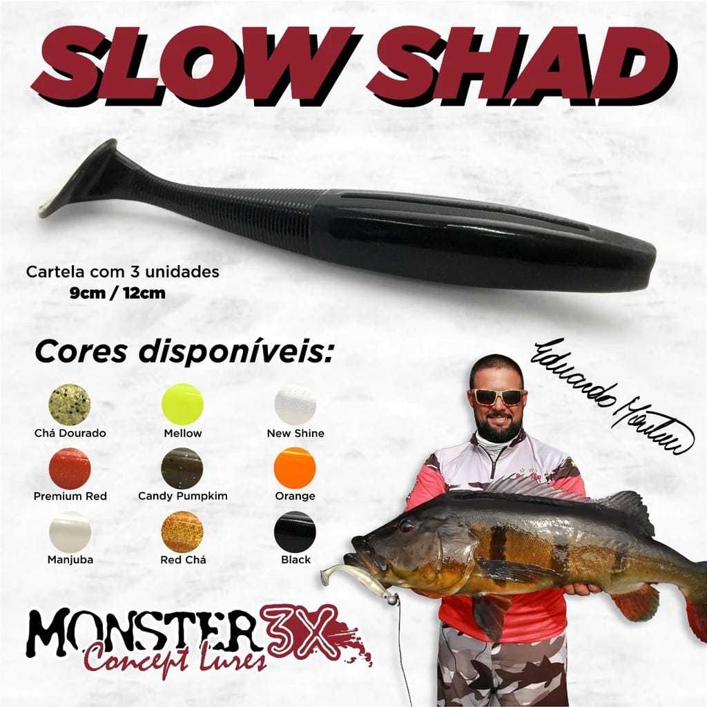 Isca Monster 3X Soft SLOW SHAD by Eduardo Monteiro 3un + Anzol Offset 4/0 | Shopee Brasil