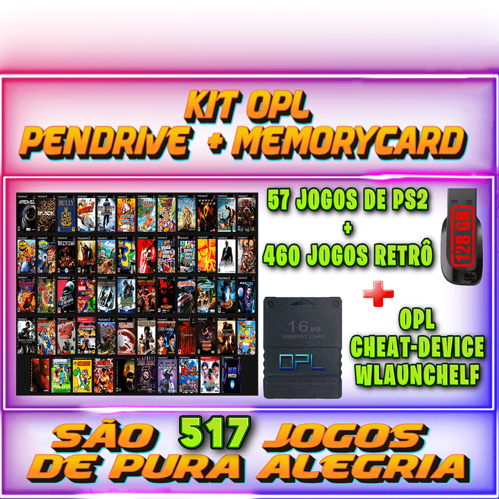Kit Memory card OPL e Pendrive 128gb Completo Plugar e Divertir | Shopee Brasil