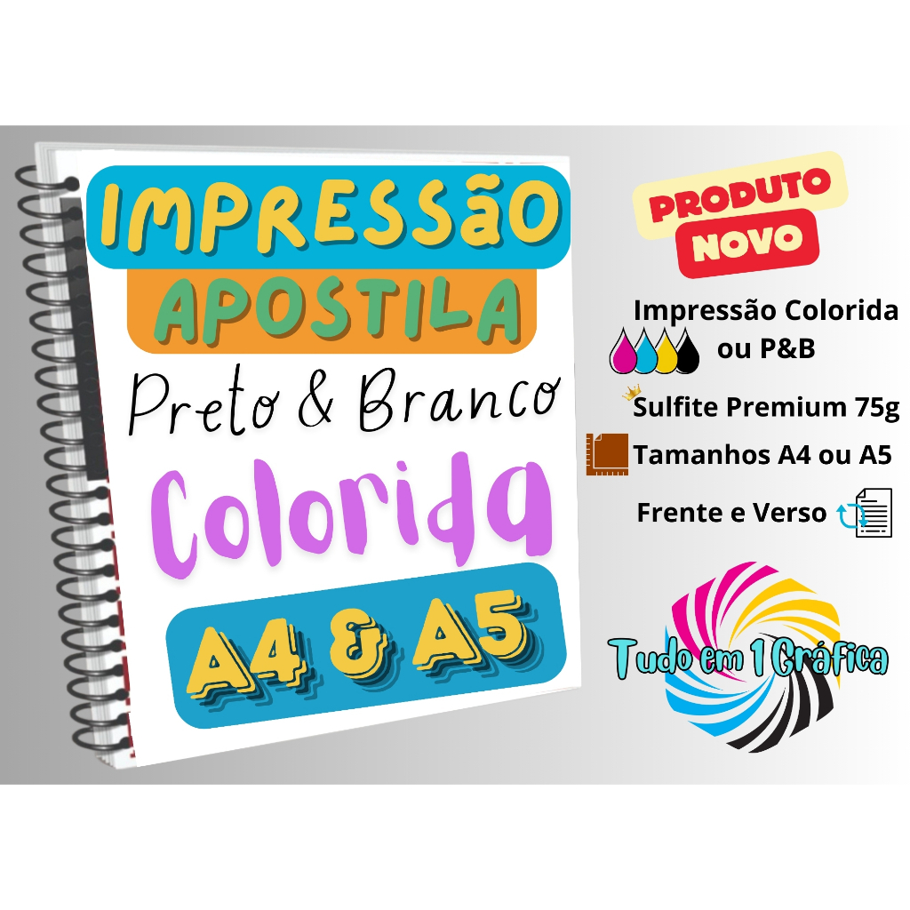 impressão de apostila tamanho A4 COLORIDA frente e verso com 1 ...