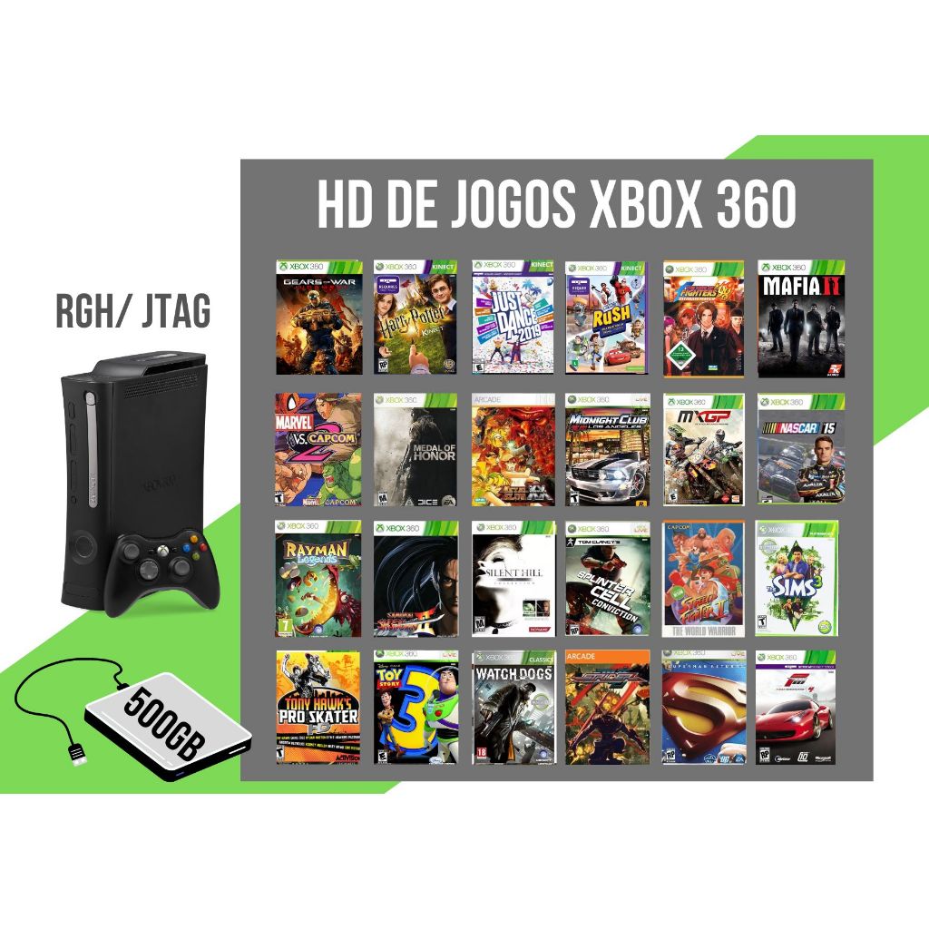 HD externo lotado de jogos para Xbox 360 para desbloqueio RGH / JTAG - Corre Que Ta Baratinho