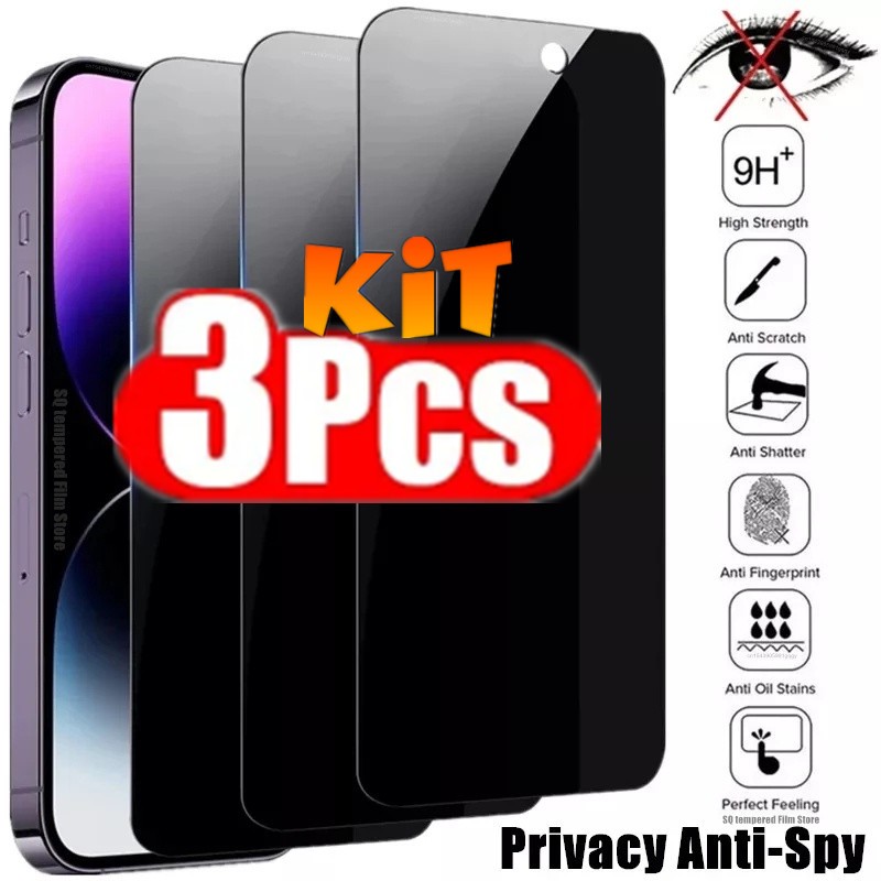 KIT 3 Película Privacidade 3D De Vidro Para Motorola Moto E13 E20 E22 E30 E32 E40 edge 20 30 X30 ...