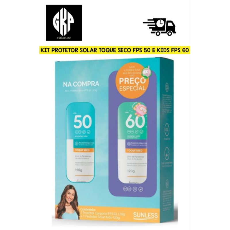 KIT PROTETOR SOLAR SUNLESS TOQUE SECO FPS 50 120G KIDS + FPS 60 120G ...