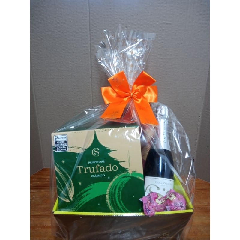 Kit Com 5 Cestas De Natal Com Panettone Trufado E Espumante Cacau