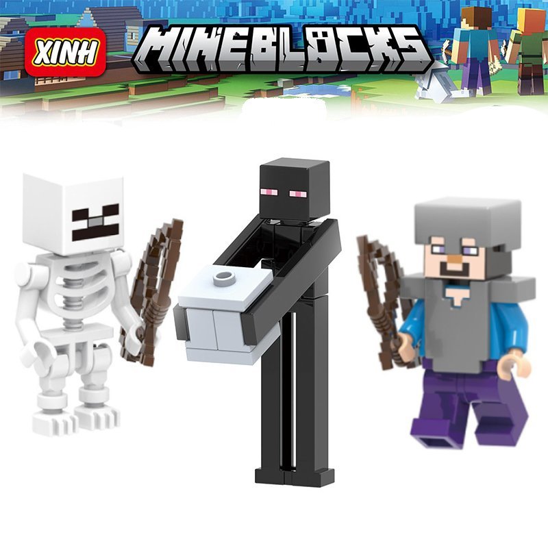 Boneco Lego Miniatura Colecionável Mineblocks Minecraft Com Acessórios de Luta Personagens ...