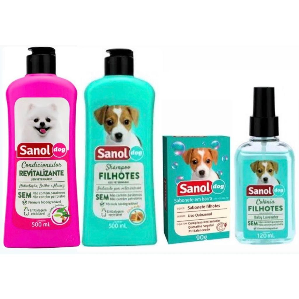 Kit Completo Sanol Dog Filhote Shampoo 500ml Sabonete 90g Colônia Baby ...