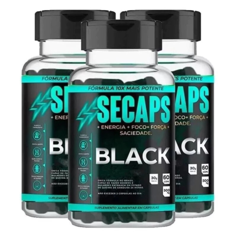 Kit 3x Secaps Black 180 caps - Original + NF Fiscal Promoção Envio ...