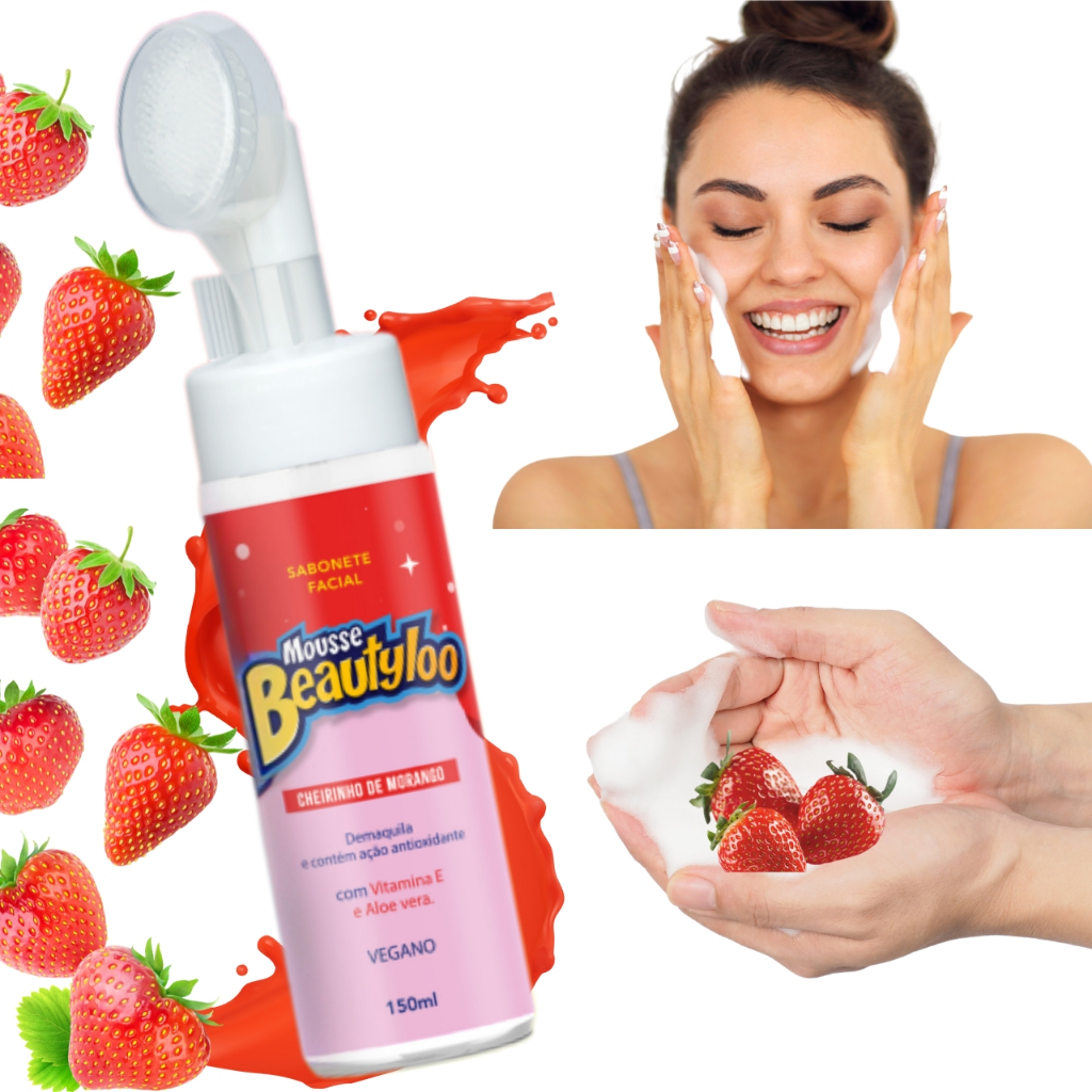 Sabonete Facial Mousse Beautiloo Morango Skin Care Limpeza de pele ...