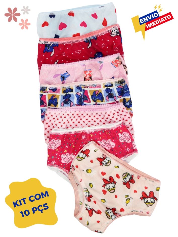 Kit 10 Calcinha Infantil com Forro algodão Estampada De 1 a 8 Anos ...