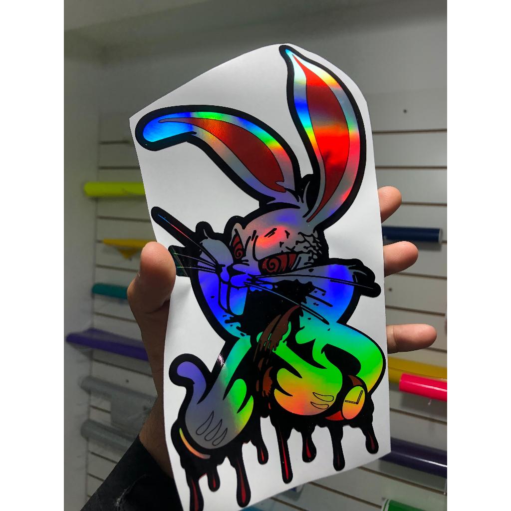 Adesivo stickers coelho pernalonga irado 20cm holografico | Shopee Brasil