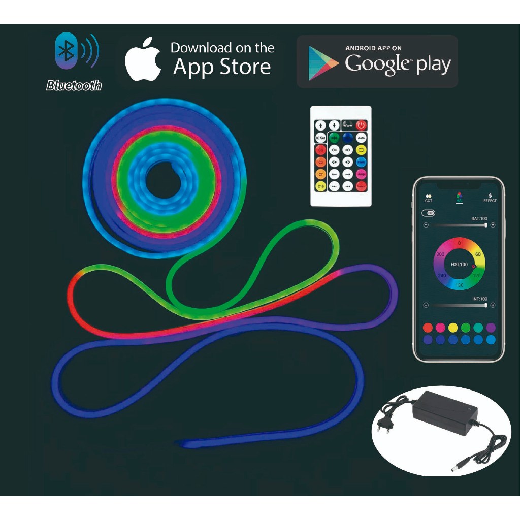 Smart Mangueira Neon 5 m Bluetooth + Fonte 30W ANATEL USB RGBIC ...