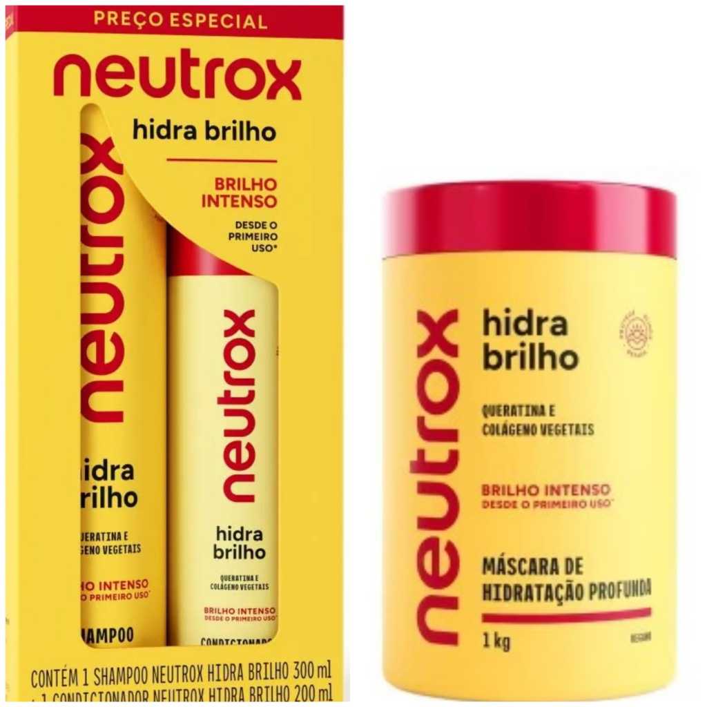 Kit Neutrox Brilho intenso Shampoo+condicionador+máscara 1kg | Shopee ...