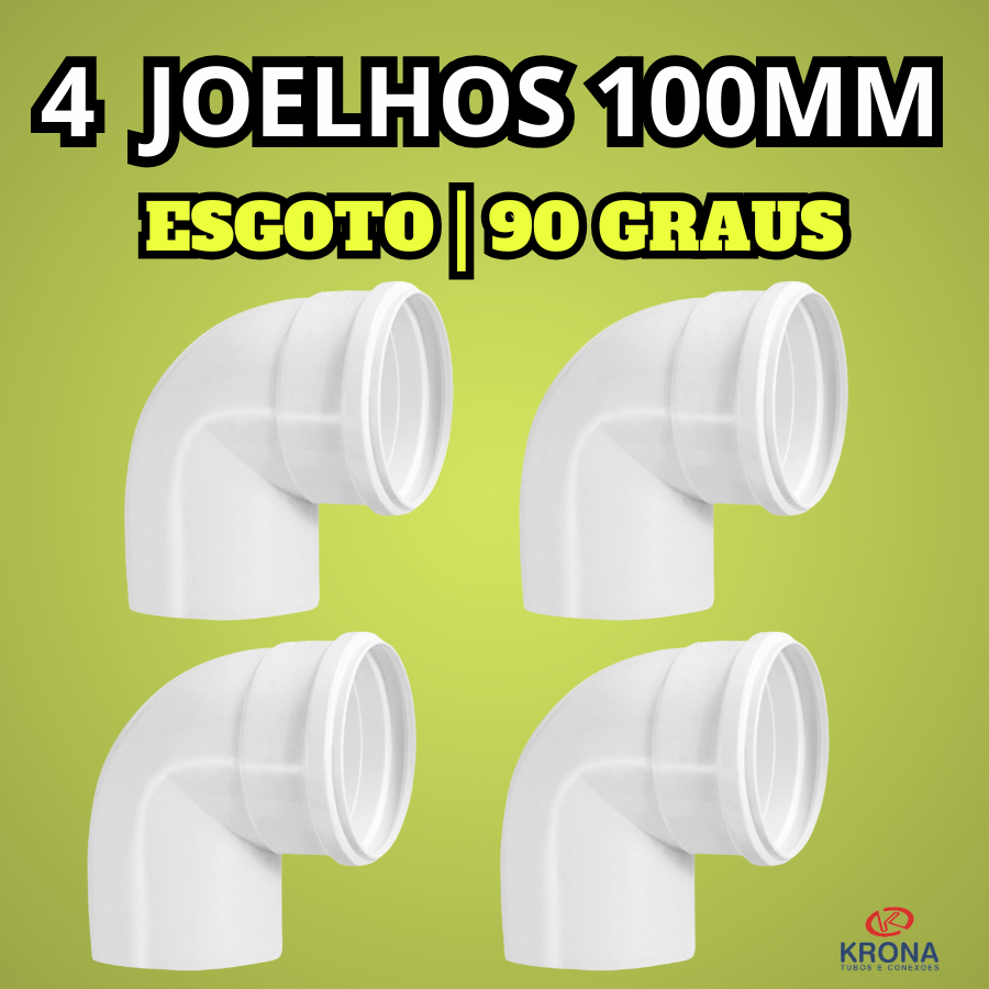 Kit 4 Joelhos Cotovelo de Esgoto 100mm ou 4" 90° Pvc KRONA | Shopee Brasil