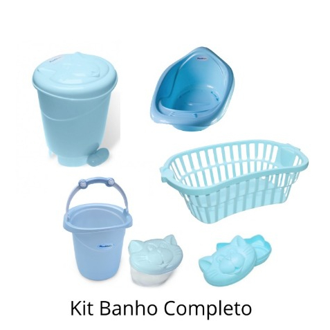 KIT BANHO BEBÊ COM 6 ITENS BANHEIRA BALDE/OFURÔ LIXEIRA CESTO TELADO ...