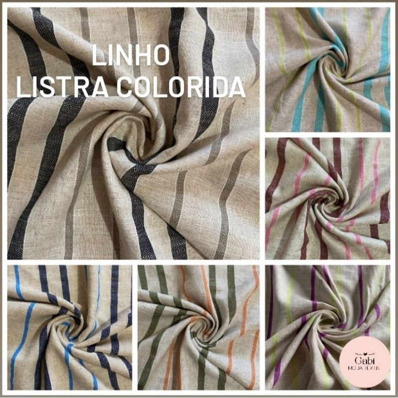 Tecido Linho Listra Colorida (1m x 1,40m) | Shopee Brasil