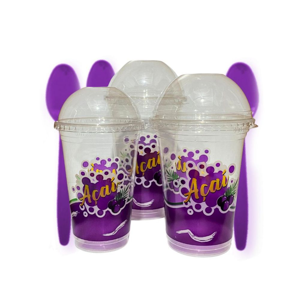 Kit Copo de Açaí 330/440/550ml com Tampa Bolha e Colher 50 Conjuntos ...