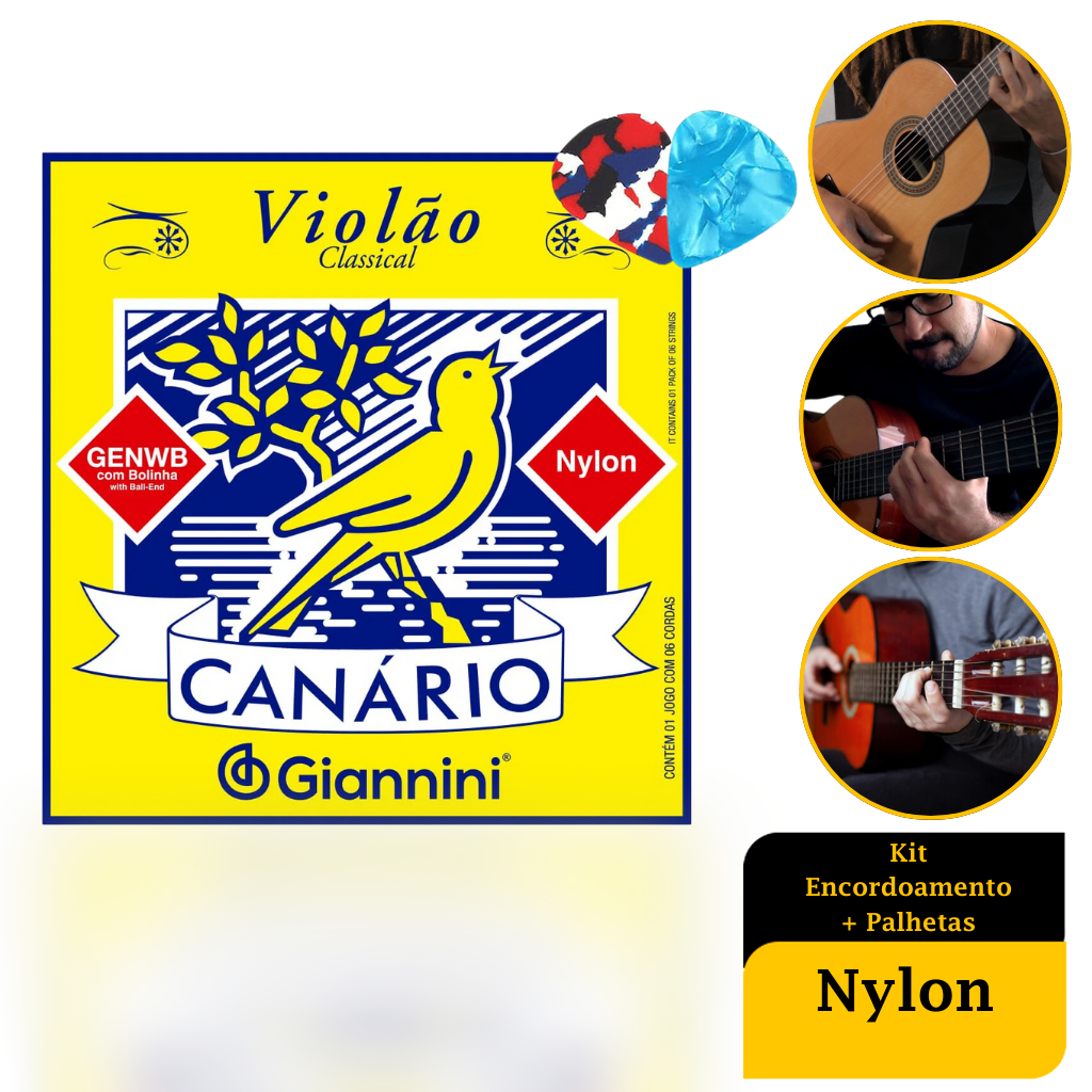 Encordoamento Cordas para Violão Nylon Canário Giannini Com Bolinha ...