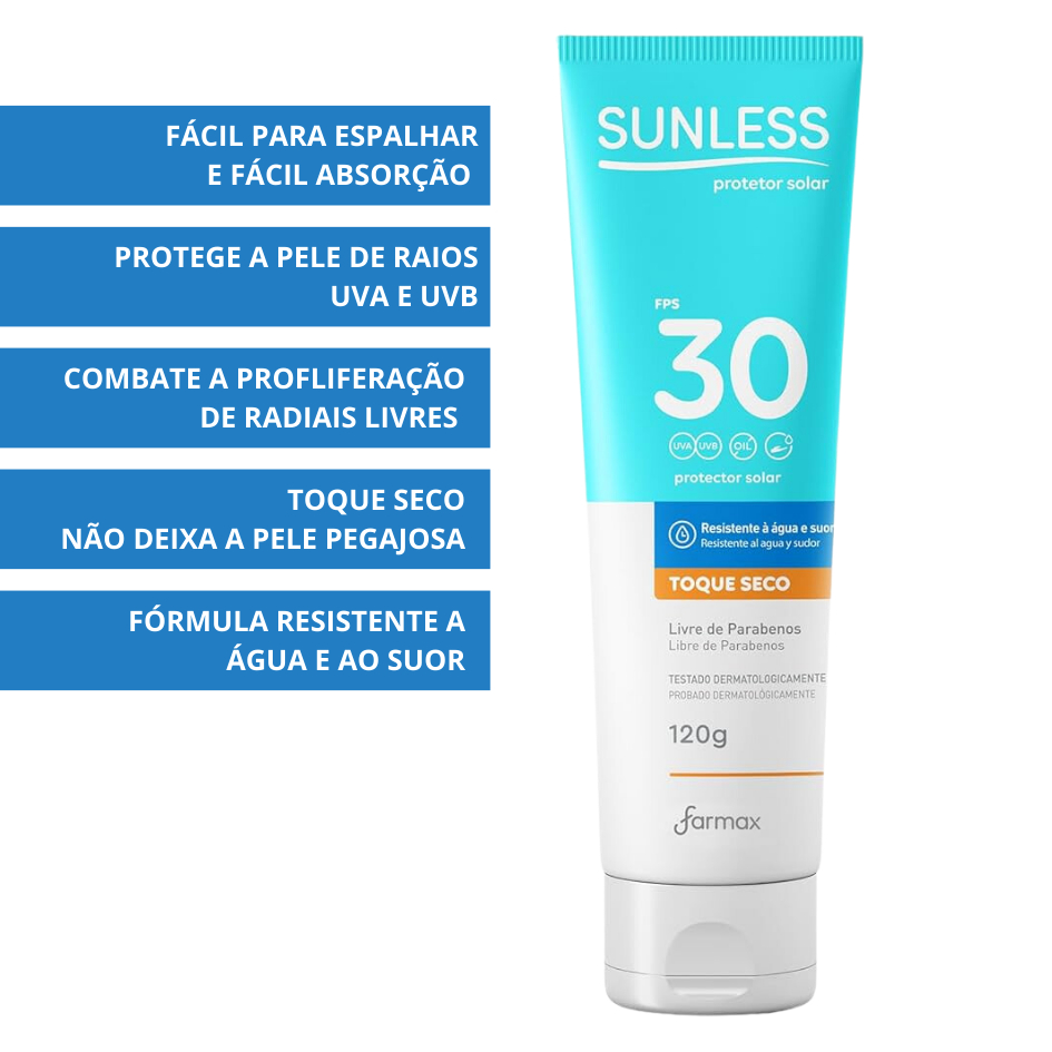 Protetor Solar FPS 30 Sunless Toque Seco 120g | Shopee Brasil
