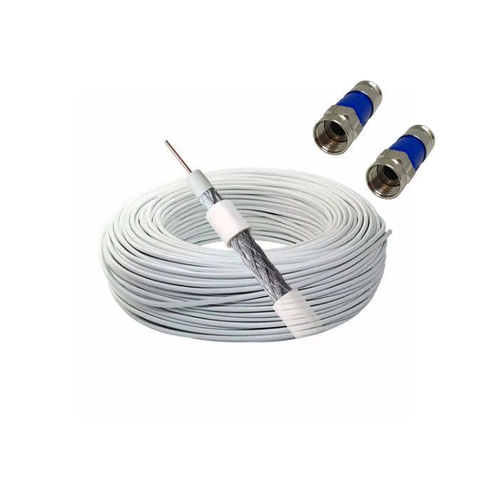 Cabo Coaxial RG06 Malha 90% Com 20, 30, 40, 50 e 100 Metros + Terminais ...