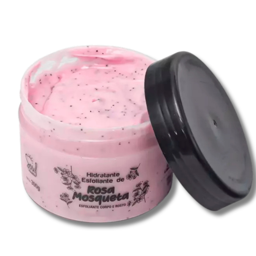 creme hidratante esfoliante corpo e rosto rosa mosqueta soul cosmeticos 300gr | Shopee Brasil