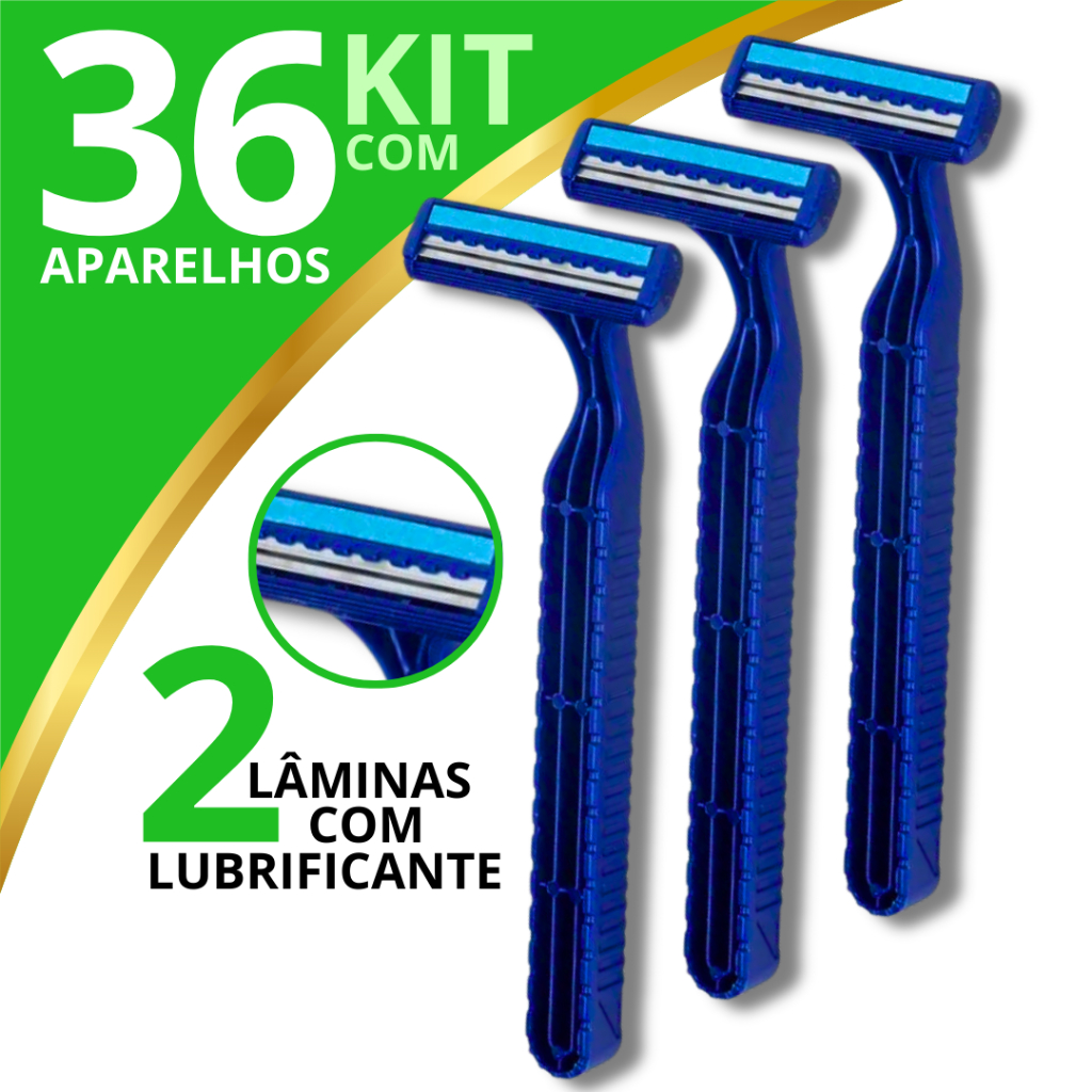 Kit 36 Barbeador Descartável 2 Lâminas c/ Fita Lubrificante ...