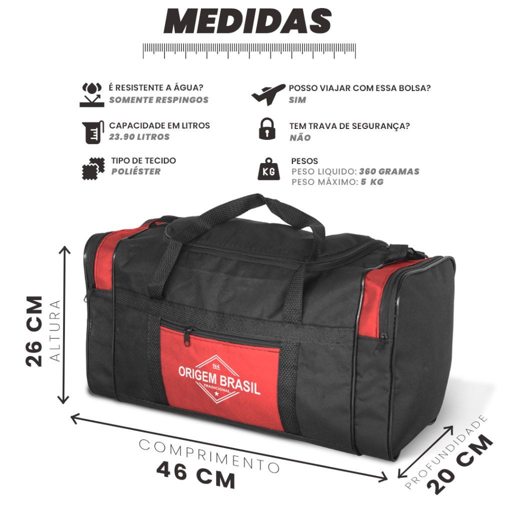 Bolsa de Viagem Media Com Alça 5KG 23L Resistente Mala de Mão Moda ...