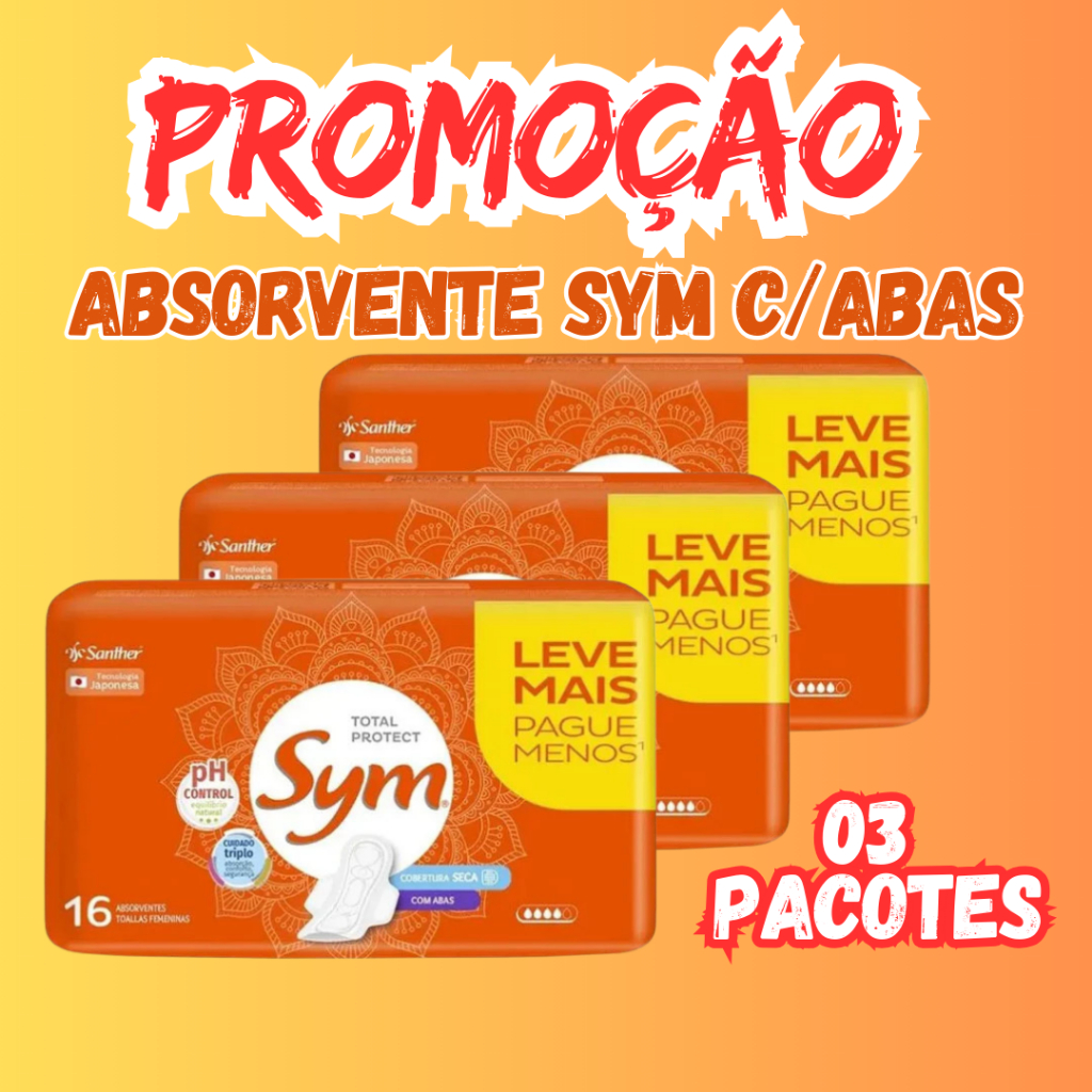 Absorventes Sym Total Protec Seca Com Abas Leve 16 Pague 14 | Shopee Brasil
