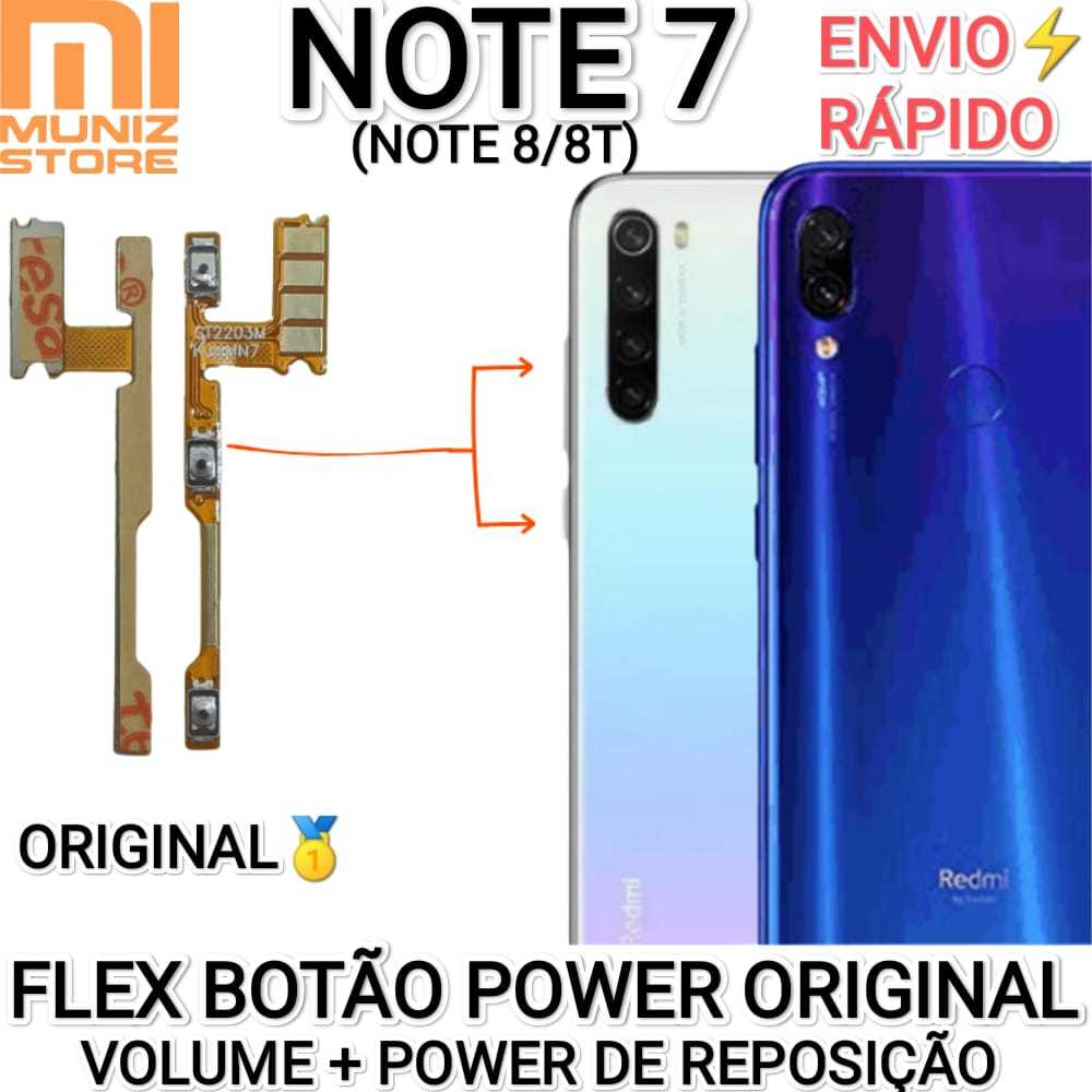 Flex Power Redmi Note 7/ Note 8/ 8T Flat Volume Botão On Off Original ...