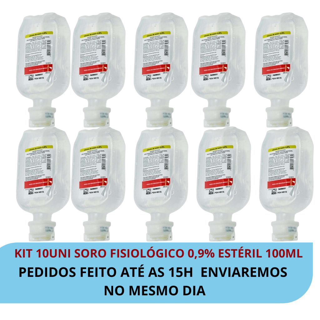 KIT C/10 Soro Fisiológico Estéril Cloreto de sódio 0,9% 100ml | Shopee Brasil