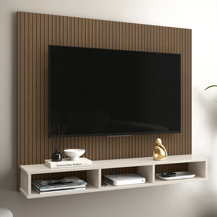Painel Ripado Estante Para TV até 50 Polegadas com Nicho Ideal Para ...