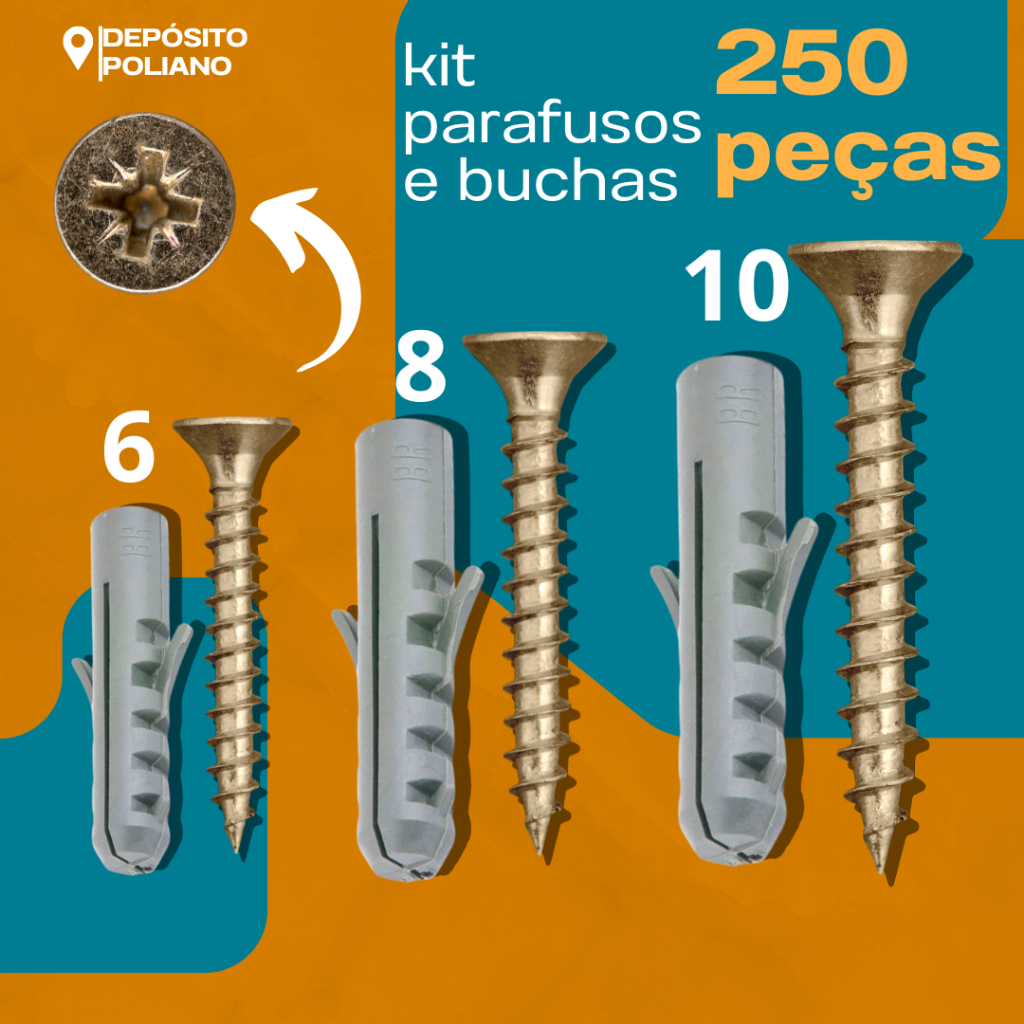 Kit Parafuso com Bucha 6 8 10 sem Anel Aba 250 pçs Parafusos Philips ...