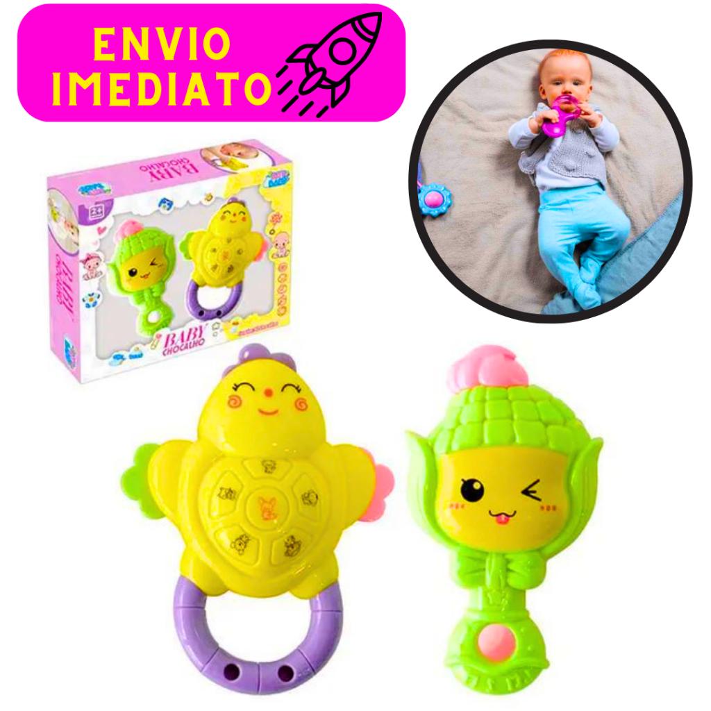 Kit Chocalho 02 Peças Brinquedo Educativo Diversão dos Bebês Criança ...