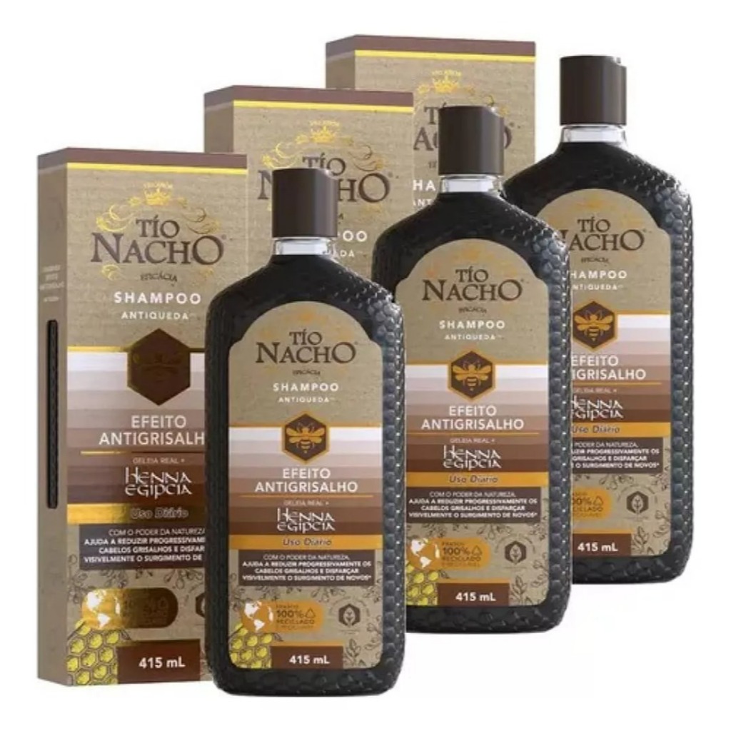 Kit 3 Shampoos Antigrisalho Tio Nacho Henna Egipcia 415ml | Shopee Brasil