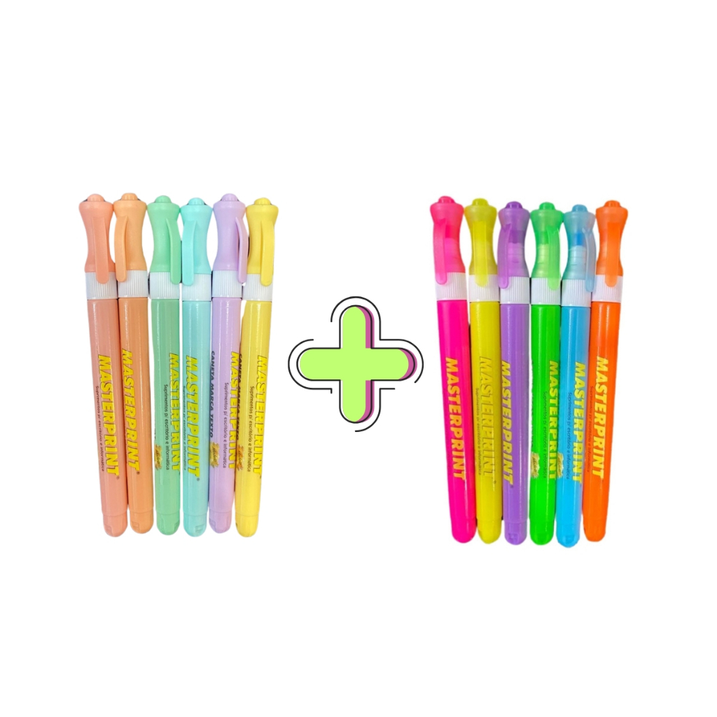 Kit Marca Texto Slim Pastel + Neon (12 Cores) - Masterprint | Shopee Brasil