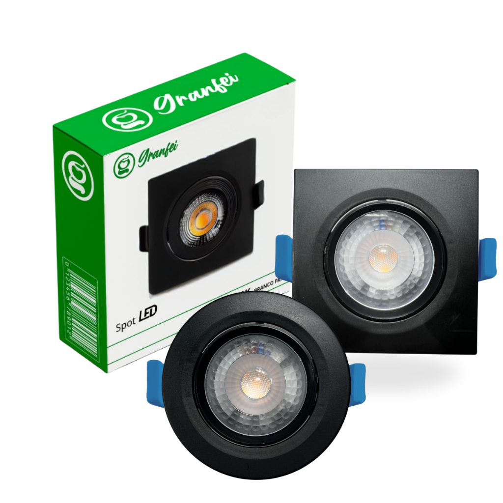 Kit 3 Luminárias Spot Led 7w Preto Embutir Direcionável Teto 6500K ...