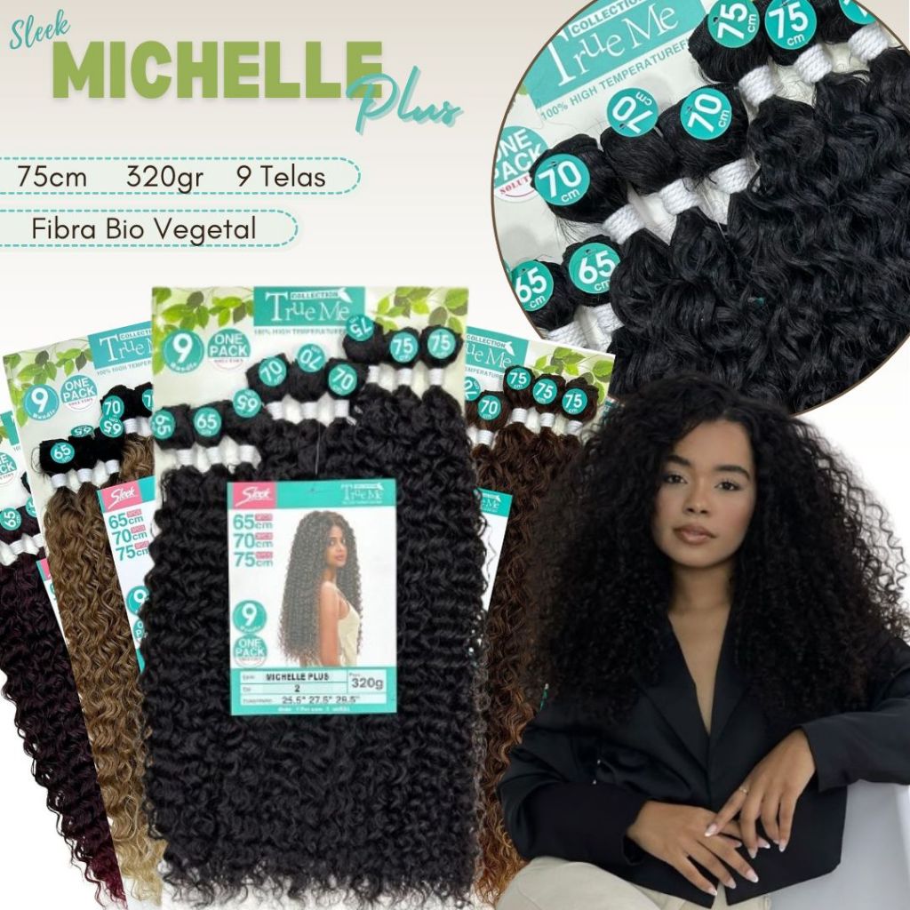 Cabelo Cacheado 75cm Fibra Bio Vegetal Michelle Plus Sleek Trueme 320gr | Shopee Brasil