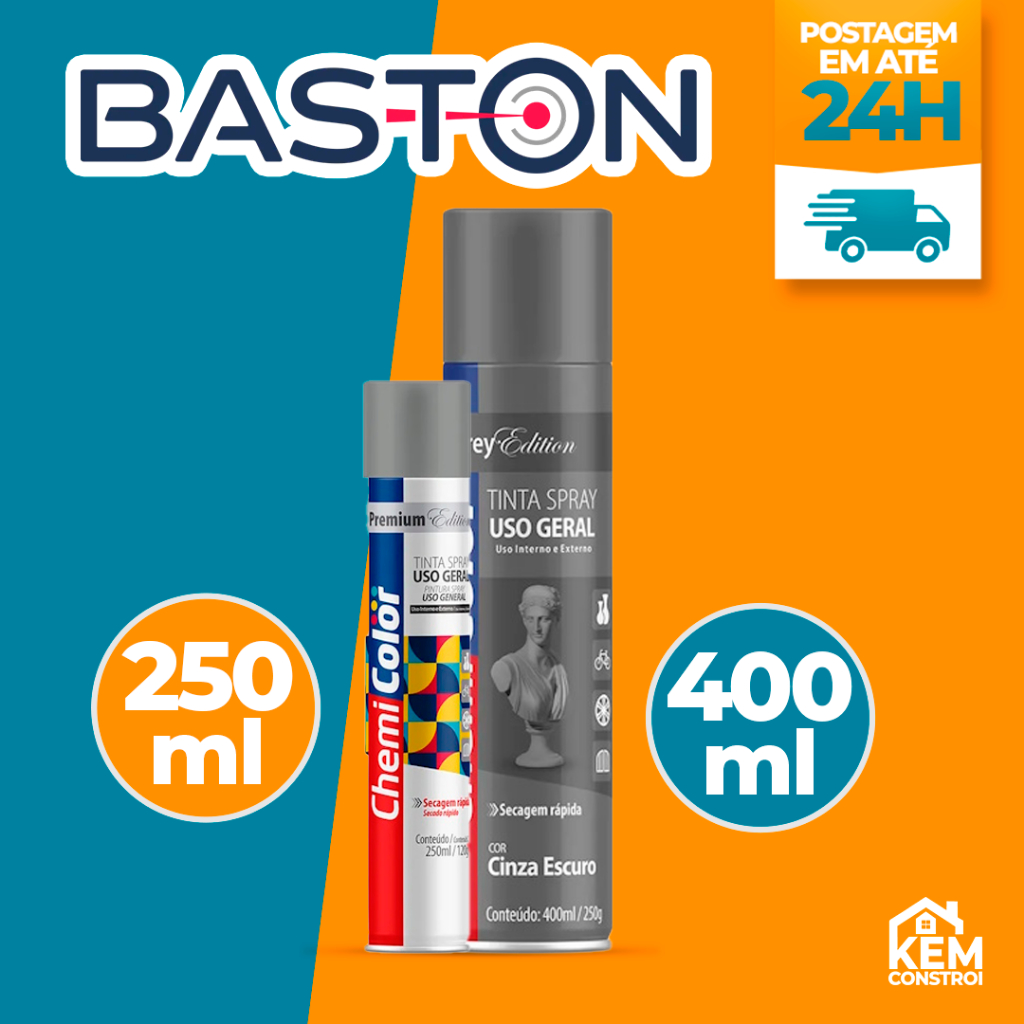 Tinta Spray Uso Geral 250ML/400ML Cinza Escuro - Baston | Shopee Brasil