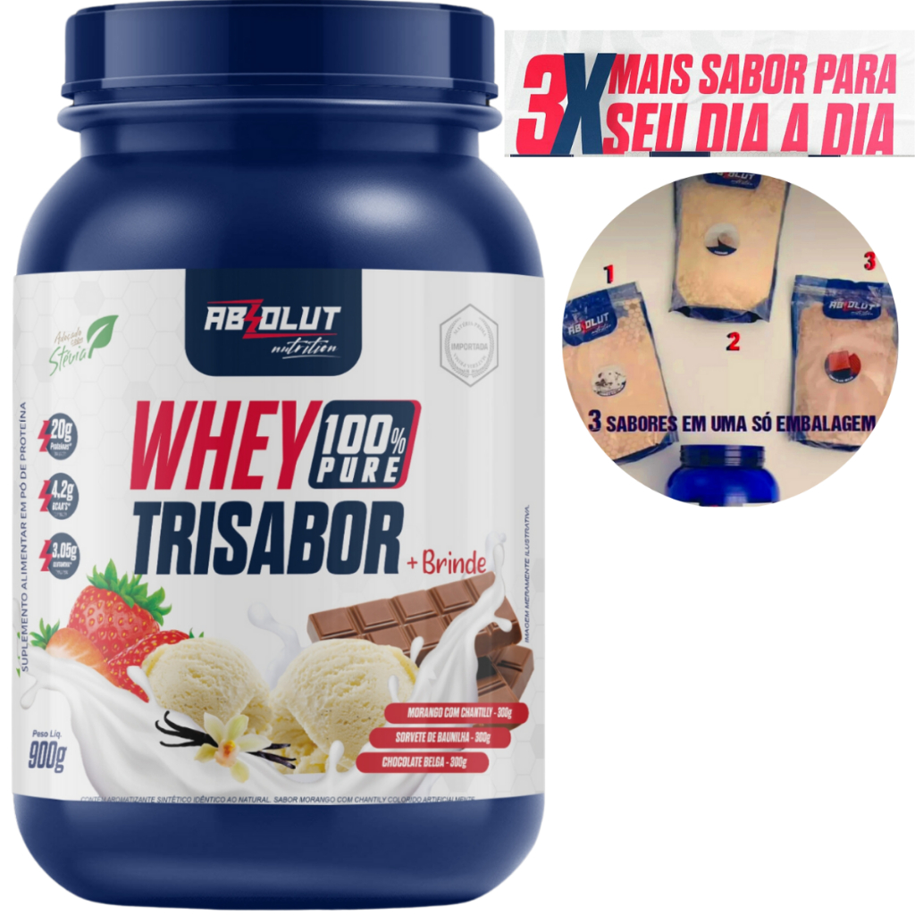 Whey Protein Trisabor 100% Pure Concentrado 900g - Absolut Nutrition | Shopee Brasil